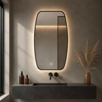China Organic Oblong Curved LED Mirror with Dimmable Backlight and IP44 Waterproof Copper-free Silver Glass for sale