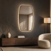China Organic Oblong Curved LED Mirror with Dimmable Backlight and IP44 Waterproof Copper-free Silver Glass for sale