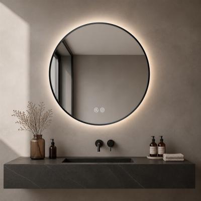 China Round Black Stainless Steel LED Mirror with Anti-Fog Dimmable Backlit and 5MM Copper-free Silver Mirror for sale