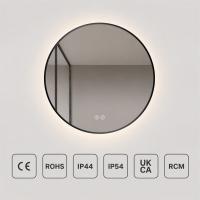 China Round Black Stainless Steel LED Mirror with Anti-Fog Dimmable Backlit and 5MM Copper-free Silver Mirror for sale