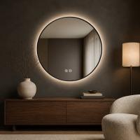 China Round Black Stainless Steel LED Mirror with Anti-Fog Dimmable Backlit and 5MM Copper-free Silver Mirror for sale