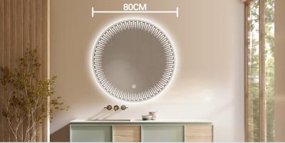 China Decorative Round LED Bathroom Mirror Dotted Edge Illuminated Vanity Wall Mirror 80cm for Hotel and Home for sale