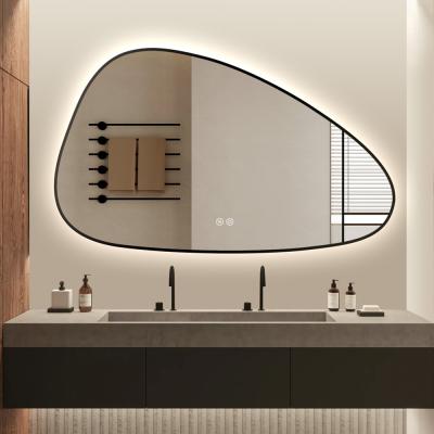 China Organic Shape Backlit LED Bathroom Mirror Horizontal Irregular Illuminated Vanity Wall Mirror for Hotel and Home for sale