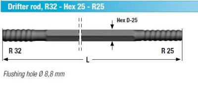 China 2m to 6m Drill Extension Rod Top Hammer Drilling , 32mm - 52mm Diameter for sale