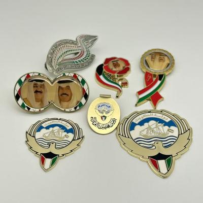 China Kuwait National Day Enamel Pin Set, Sheikh Portrait & Dhow Boat Patriotic Badges, Middle East Collectibles for sale