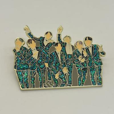 China K-pop Boy Band Glitter Enamel Pin, Green Tuxedo Group Lapel Pin, K-pop Collectible Badge for sale