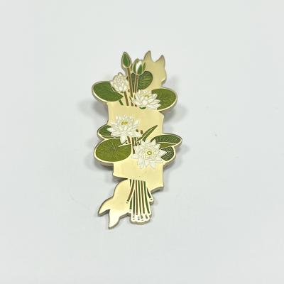 China White Water Lily Bouquet Enamel Pin, Floral Nature Inspired Lapel Pin, Botanical Art Collectible Badge for sale