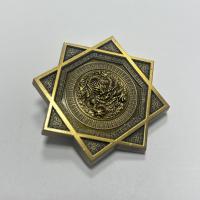 China Chinese Dragon Octagram Metal Enamel Pin, Golden Dragon Collectible Lapel Pin, Oriental Mythology Badge for sale