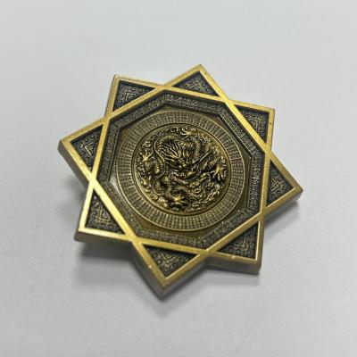 China Chinese Dragon Octagram Metal Enamel Pin, Golden Dragon Collectible Lapel Pin, Oriental Mythology Badge for sale