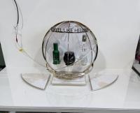 China Globe-shaped Acrylic POS Display with Polished Gold Metal Frame and Built-in LED Backlighting for Luxury Skincare Retail for sale