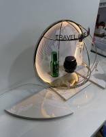 China Globe-shaped Acrylic POS Display with Polished Gold Metal Frame and Built-in LED Backlighting for Luxury Skincare Retail for sale