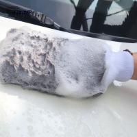 China Scratch Free Car Detailing Tools 28x16cm 80g Grey Soft Plush 1000gsm Microfiber Car Wash Gloves for sale