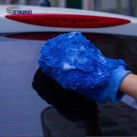 China 28x18cm 86g Blue Fleece Super Water Absorbent Car Cleaning Microfiber Gloves for sale