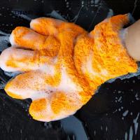 China Wet Dry Car Detailing Tools 12x30cm 80g 100% Split Microfiber Grey Orange Fingers for sale