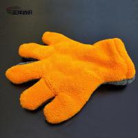 China Wet Dry Car Detailing Tools 12x30cm 80g 100% Split Microfiber Grey Orange Fingers for sale