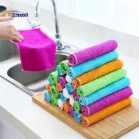 China Ultra-Fine Natural Bamboo Fiber Charcoal Dishcloth Microfiber Dish Towel Cleaning Cloth for sale