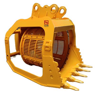 China Yellow Excavator Hydraulic Sand Gravel Trommel Digger Screening Bucket For Screening for sale