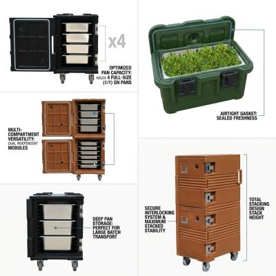 China Front-Loading Insulated Food Carrier 110L Mobile Catering Transport Box with Casters GN Pan Compatible for sale