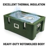 China Front Loading 30L Insulated Food Pan Carrier Dual Door Wheeled Catering Hot Food Transport Box for sale