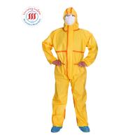 China CE Type 3 Oily Gas Chemical Resistant Overalls Yellow Non Woven Disposable Coverall for sale