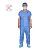 China Multi Layer Nurse Hospital Surgical Scrubs SMS Blue Disposable Gown With 3 Pocket for sale