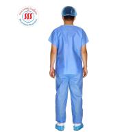 China Multi Layer Nurse Hospital Surgical Scrubs SMS Blue Disposable Gown With 3 Pocket for sale