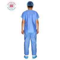 China Single Use Spunbond Hospital Surgical Scrubs Unisex Disposable Patient Gown Suit SMS for sale