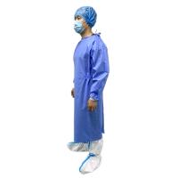 China Blue Knitted Cuff Disposable Surgical Gown Ultrasonic Seam SMS Nurse Surgical Gown for sale