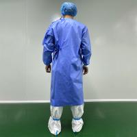 China Blue Knitted Cuff Disposable Surgical Gown Ultrasonic Seam SMS Nurse Surgical Gown for sale