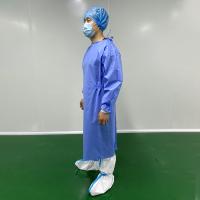 China Blue Knitted Cuff Disposable Surgical Gown Ultrasonic Seam SMS Nurse Surgical Gown for sale