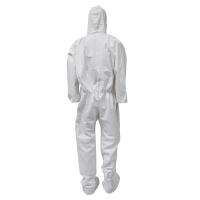 China Non Woven Hooded Disposable Coveralls Pp Pe Laminated Sf White Color With Boot Cover for sale