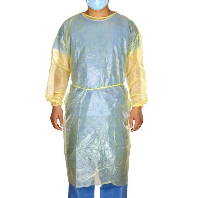 China Disposable Pp Pe Coated Waterproof Non Woven Isolation Gowns Yellow Color for sale