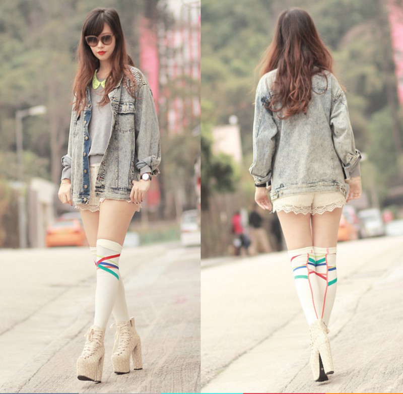 white over the knee socks for women