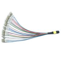China OM4 0.9mm MTP MPO Breakout Cable With Mini Boot Hytrel Material for sale