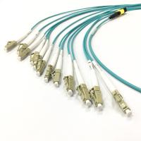 China MPO To LC Breakout Fiber Optic Cable 3.0mm 12F LSZH Material Aqua OM3-300 PC Polish for sale