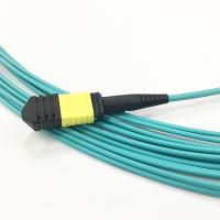 China MPO To LC Breakout Fiber Optic Cable 3.0mm 12F LSZH Material Aqua OM3-300 PC Polish for sale