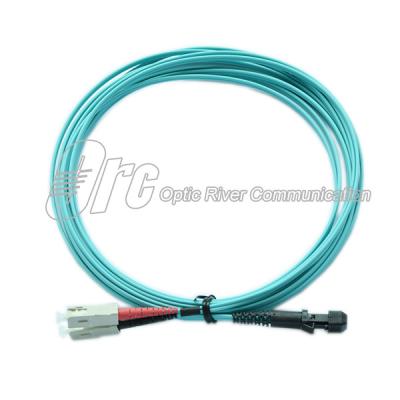 China MTRJ To Sc Optical Fiber Patch Cord Multi Mode 50/125 Aqua 2.0mm UPC Polishing for sale