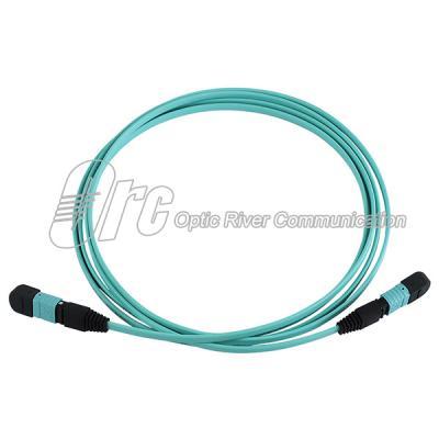 China Aqua LSZH MPO To MPO Flat Ribbon Om3 Patch Cord 12 Cores for sale