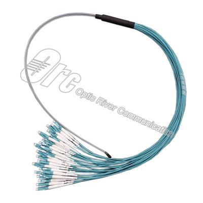 China Blue Connector 24 Cores OM3 MPO Fanout Cable UPC Polishing for sale