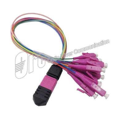 China OM4 LC MPO Fanout Cable LSZH 3.0mm 12F ribbon fiber optic cable for sale