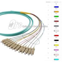 China 12 Cores Fiber Optical Jumper Fiber Pigtail Cable OM3 SC UPC Square Head for sale