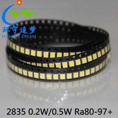 China HuanYu Dream 2835 SMD LED 0.2W 0.5W 3V 60mA Cold Warm White 3000K 4000K 6000K High Efficiency 24-85LM LED Strip Light Chip for sale