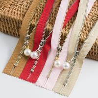 China Brass Metal Zipper With Pearl Slider #5 Open-End For Clothes for sale