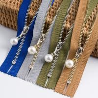 China Brass Metal Zipper With Pearl Slider #5 Open-End For Clothes for sale