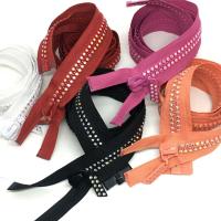 China #5 #10 Auto-Lock Rhinestone Metal Zipper Open End In Red for sale