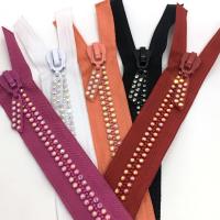 China #5 #10 Auto-Lock Rhinestone Metal Zipper Open End In Red for sale
