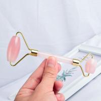 China Facial Jade Roller with Double Rollers in Natural Rose Gold Rose Quartz Material for sale