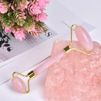 China Facial Jade Roller with Double Rollers in Natural Rose Gold Rose Quartz Material for sale