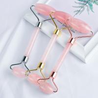 China Facial Jade Roller with Double Rollers in Natural Rose Gold Rose Quartz Material for sale