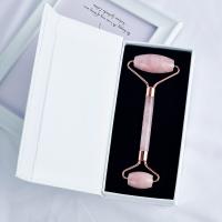 China Facial Jade Roller with Double Rollers in Natural Rose Gold Rose Quartz Material for sale